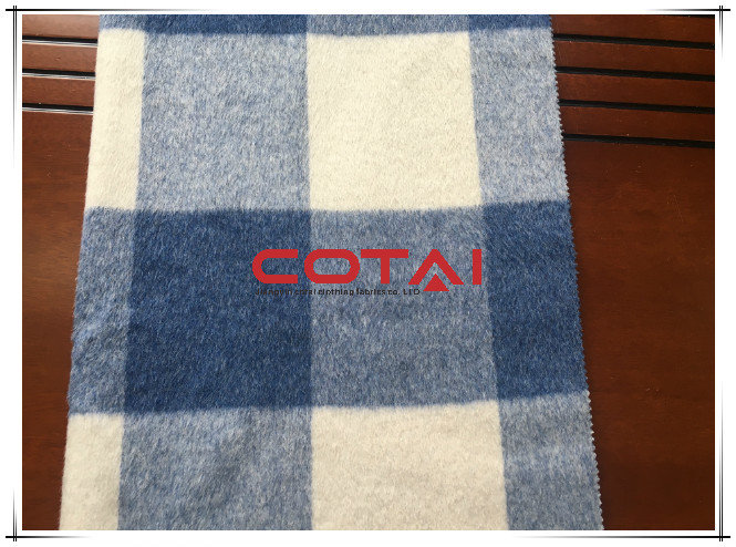 Blue Plain / Tartan Double Faced Alpaca Wool Fabric , Width 57/58" 150cm