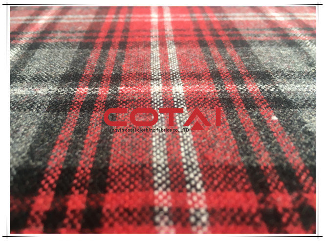 One Sided Thin Flannel Tartan Wool Fabric Red Gray Medium 5cm 11cm Plaid 30w