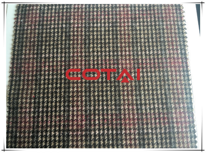 Lightweight Flannel Plaid Fabric 30% Wool With Houndstooth Small Tartan