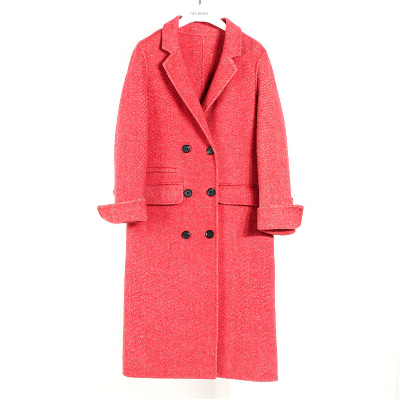 Explosion 2018 Hot red 10cm herringbone Korea style hot sale in winter women's overcoat 50% wool 900g/m; 600gsm