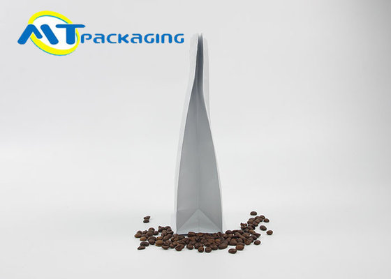 250G Matte White Coffee Packaging Bags Flat Square Bottom With Valve And Zipper
