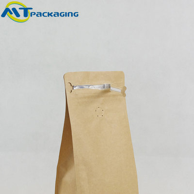 Anti Leakage Flat Bottom Coffee Bags , Kraft Flat Pouch With Valve