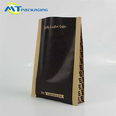 Customized Kraft paper flat bottom pouch with zipper and valve