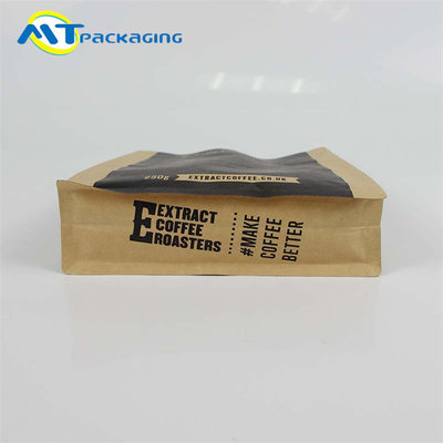 Customized Kraft paper flat bottom pouch with zipper and valve