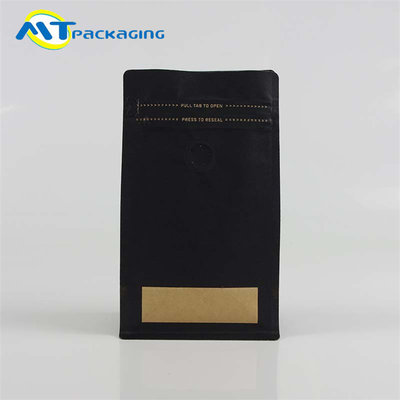 Kraft paper Quad seal stand up pouch coffee packing bag self-sealing custom printing