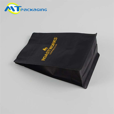 Kraft paper Quad seal stand up pouch coffee packing bag self-sealing custom printing