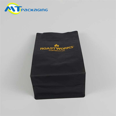 Kraft paper Quad seal stand up pouch coffee packing bag self-sealing custom printing