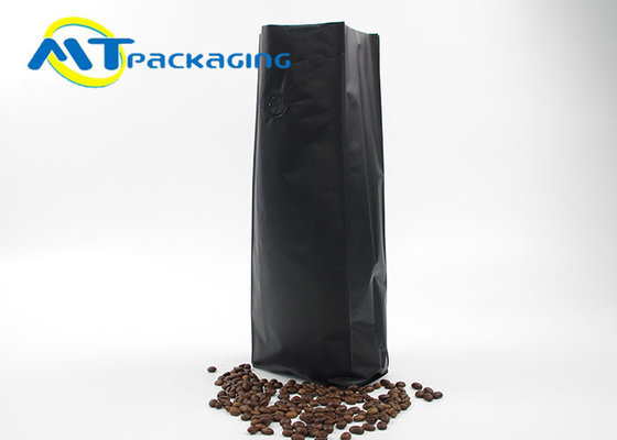 1000g matt black Custom printed coffee bean flat bottom pouch bag with valve