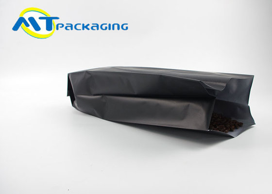 1000g matt black Custom printed coffee bean flat bottom pouch bag with valve