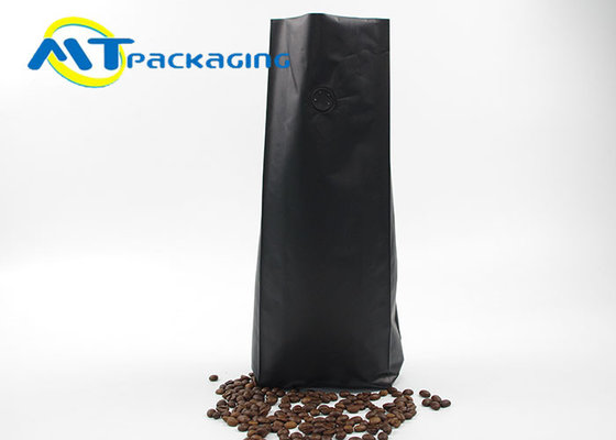 1000g matt black Custom printed coffee bean flat bottom pouch bag with valve