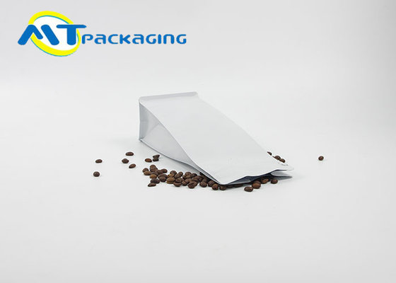 250G Matte White Coffee Packaging Bags Flat Square Bottom With Valve And Zipper