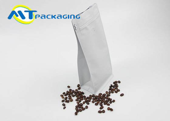 250G Matte White Coffee Packaging Bags Flat Square Bottom With Valve And Zipper