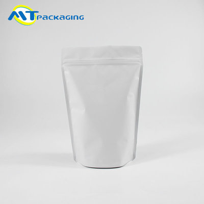 Resealable Stand Up Plastic Bags Matte White Color One Way Exhaust Valve