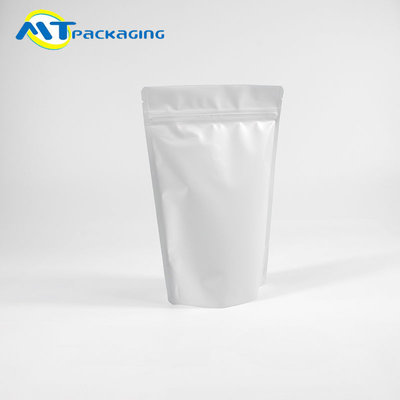 Resealable Stand Up Plastic Bags Matte White Color One Way Exhaust Valve