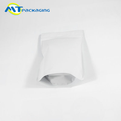 Resealable Stand Up Plastic Bags Matte White Color One Way Exhaust Valve