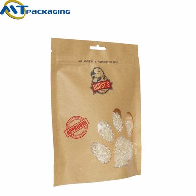 Stand Up Pet Food Pouches With Window , Custom Printed Food Packaging Bags