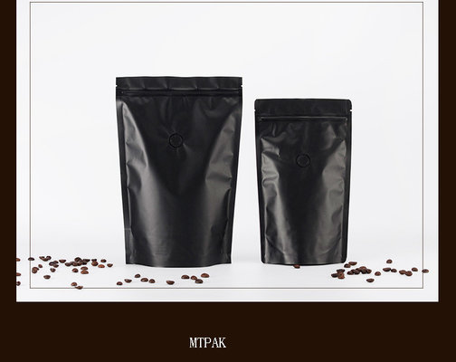250G Matte Black Coffee Packaging Bags Stand Up Pouch With Valve And Zipper