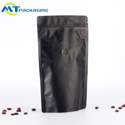 250G Matte Black Coffee Packaging Bags Stand Up Pouch With Valve And Zipper