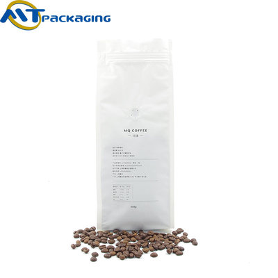 White kraft paper Quad Seal Pouch Large Capacity For coffee With valve