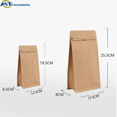 Brown Waterproof Kraft Paper Coffee Bags With Valve And Zipper Logo Printing