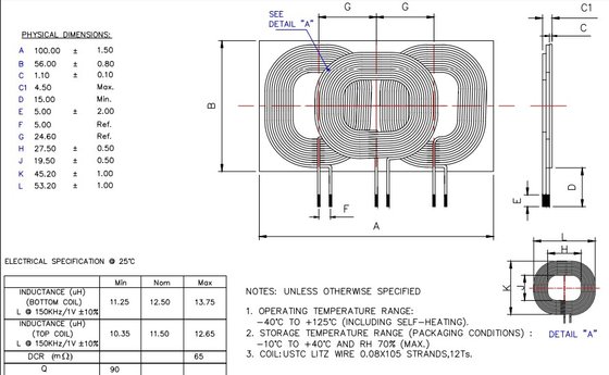 Offer Wireless Charging Coil 3 Coil, 1 Layer 12.5µH, 11.5µH, 12.5µH  Transmitter 65 mOhm Max