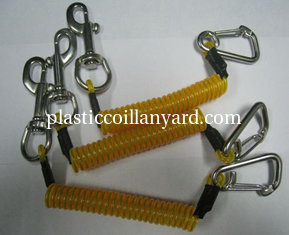 China Strong safety wire coiled lanyard rope yellow with silver snap hook and carabiner for tool supplier