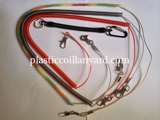 China Colorful long safety tether lanyard coil with carabiner ring loop&metal crimp leashes supplier