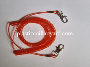 China Red reinforced coil fishing rod leash lanyard with stainless steel wire w/double hooks supplier