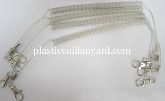 China Pure clear PU coated coil string with stainless steel wire inside w/heavy duty snap hooks supplier