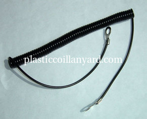 China Retractable expanding 2.5mm dia rubber coated strong coil lanyard with long tail&oval hook supplier