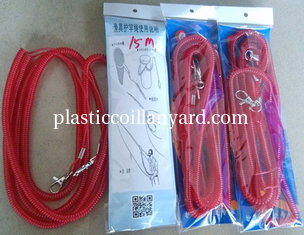 China Big stock red plastic long fishing tackle leash spiral cord with snap hooks on two ends supplier