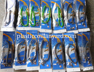 China Transparent green gray self locking metal hook contractility fishing line coiled lanyards supplier