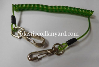 China OEM China factory produce charming heavy green PU coated bungee coil tool lanyard w/hooks supplier