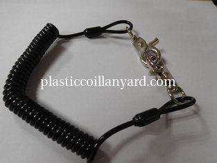 China Safety anti-drop solid black PU coil lanyard retractor holder w/swivel heavy duty hooks supplier