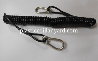 China Retracted black coil lanyard with customized attachments on two ends for tools safety supplier