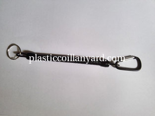 China Plastic black coil lanyard tether secure your plier tools safely w/key ring&snap hook end supplier