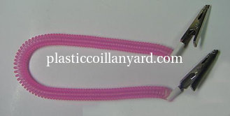 China Customized pink color spring string coil lanyard w/metal clips on two ends as dental clip supplier