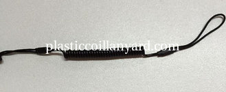 China Retracted black short length coiled tool lanyard custom with webbing cord loop on two ends supplier