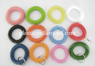 China 12pcs assorted color plastic spiral coil wrist band key ring chain coil bracelet w/keyring supplier