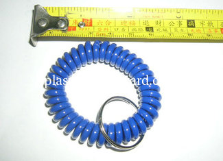 China Hot selling in USA solid blue spring coil wrist band holder with key ring holder small MOQ supplier