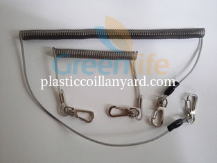 China Stainless Wire Reinforced Coil Lanyard in Customized Length w/Quick Release Metal Hook Hardwares supplier