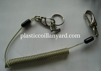 China Transparent PU Coated Stainless Steel Wire Inside Tool Coiled Leash Holder w/Snap Hooks supplier