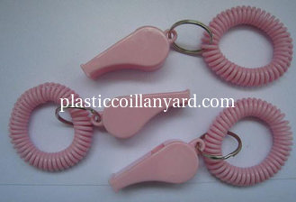 China Fashionable Solid Pink Round Wrist Band Spiral Coil w/Key Ring and School Whistle supplier