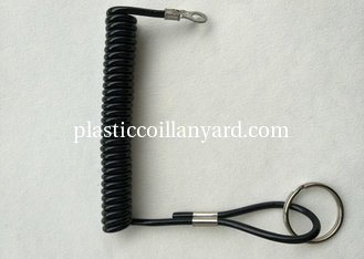 China Solid Black Plastic Spring String Lanyard w/Key Ring& Metal Eyelet supplier