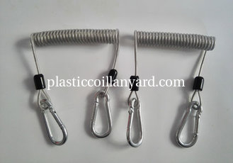 China Clear Color 10CM Unstretched Length Rope Dia4mm Safety Cable Wire Coiled Lanyard w/Zinc Plating Iron Carabiners supplier