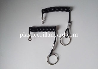 China Customized Black Color 5CM Coil Length Retrable Tool Lanyard Steel Coil Cable w/Eyelet and Key Ring supplier