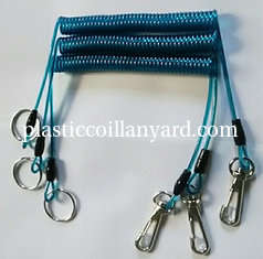 China High Security Wire Reinforced Stretch Coil Lanyard with Quick Release Snap Hook and Split Ring supplier