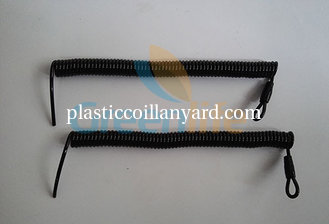 China Custom Attachments Solid Black PU Covered Extendable Plastic Spiral Safety Lanyard supplier