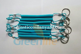China Beautiful Custom Blue Plastic Coil Safety Strap with Key Ring and Loop Size 2.5x10x120mm supplier
