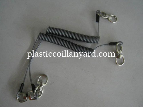 Yellow coil steel lanyard with end fittings high quality retracting coil cable with oval h supplier